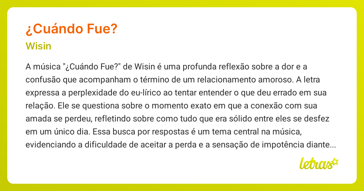 Significado da música ¿CUÁNDO FUE? (Wisin) - LETRAS.MUS.BR