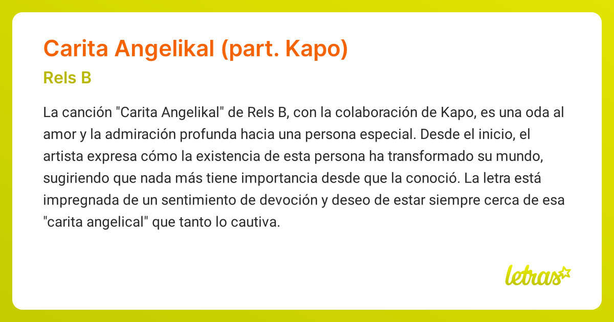 Significado de la canción CARITA ANGELIKAL (PART. KAPO) (Rels B ...