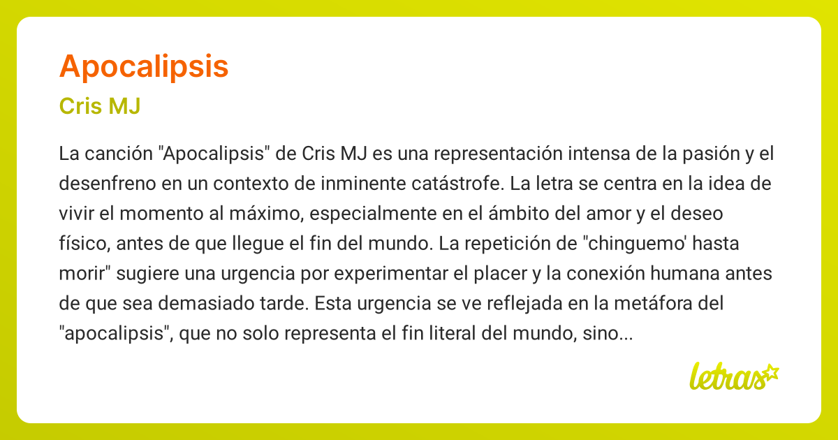 Significado de la canción APOCALIPSIS (Cris MJ) - LETRAS.COM