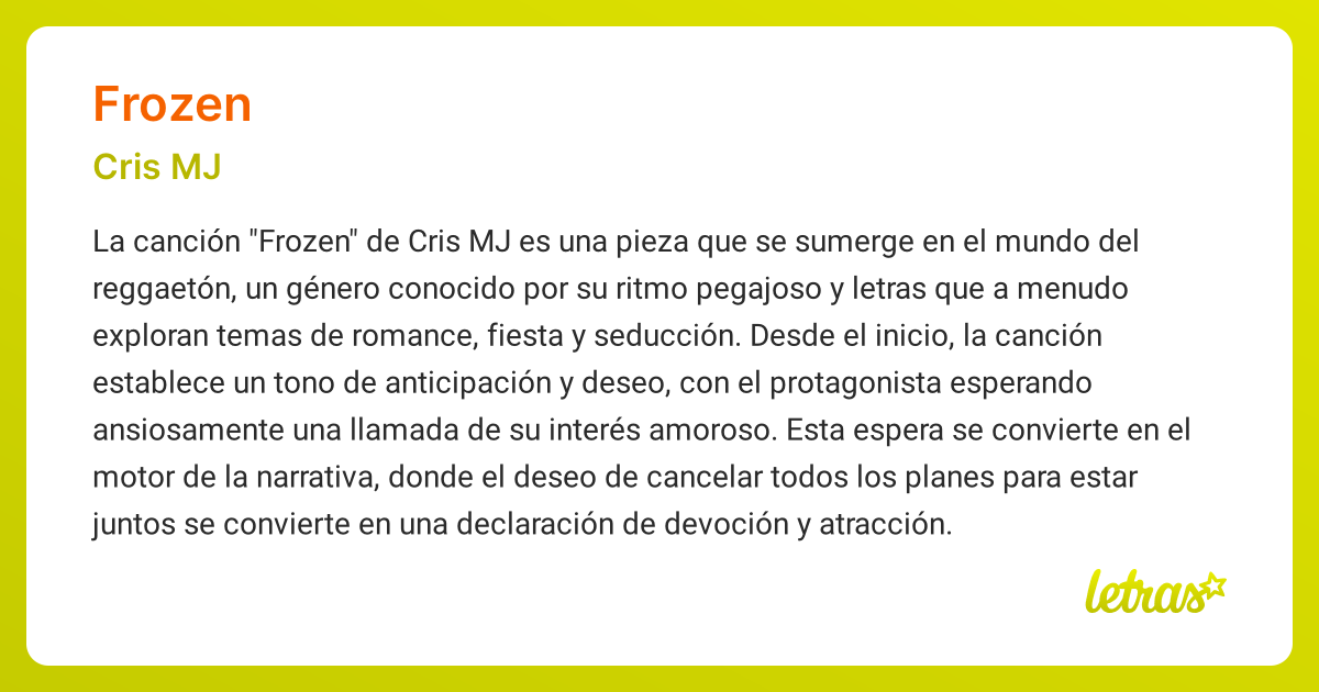 Significado de la canción FROZEN (Cris MJ) - LETRAS.COM
