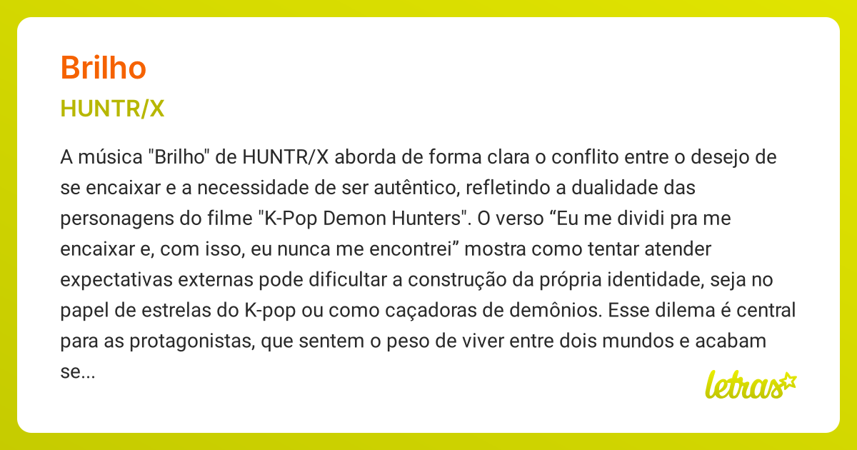 Significado da música BRILHO (HUNTR/X) - LETRAS.MUS.BR