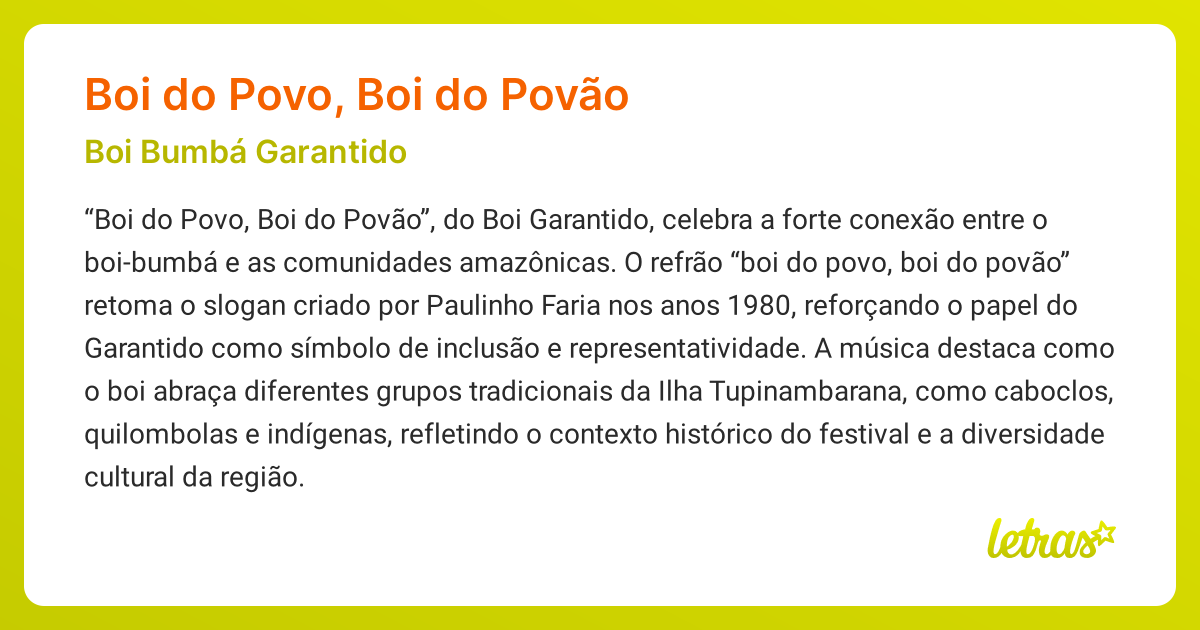 Significado da música BOI DO POVO, BOI DO POVÃO (Boi Garantido ...