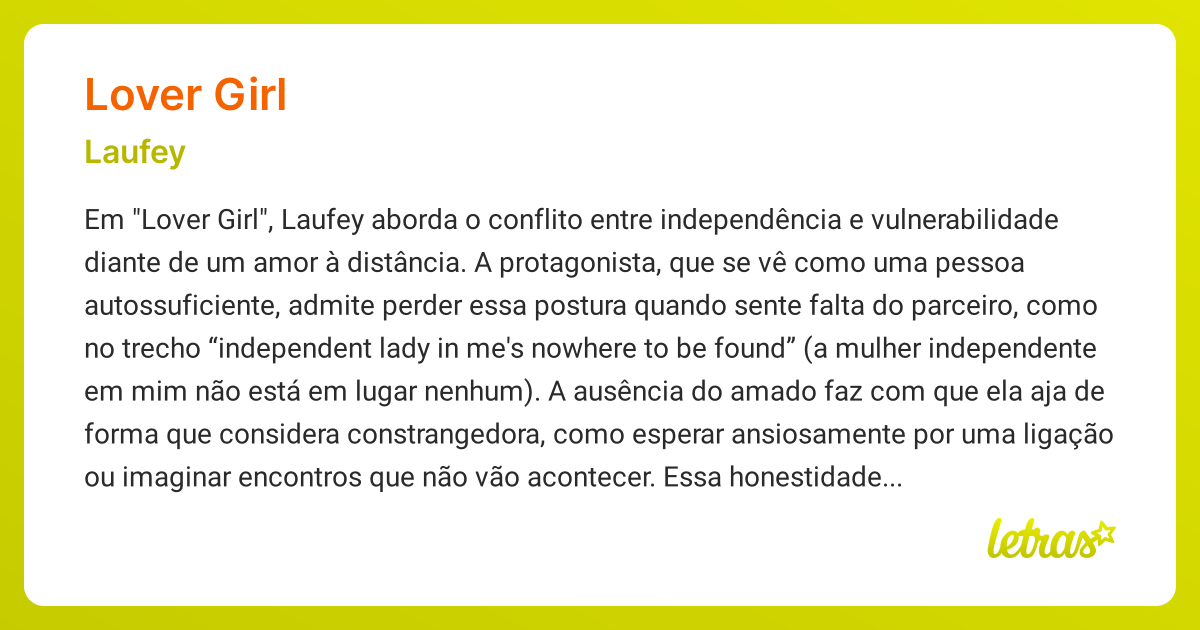 Significado da música LOVER GIRL (Laufey) - LETRAS.MUS.BR