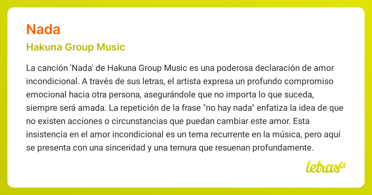 Significado de la canción NADA (Hakuna Group Music) - LETRAS.COM