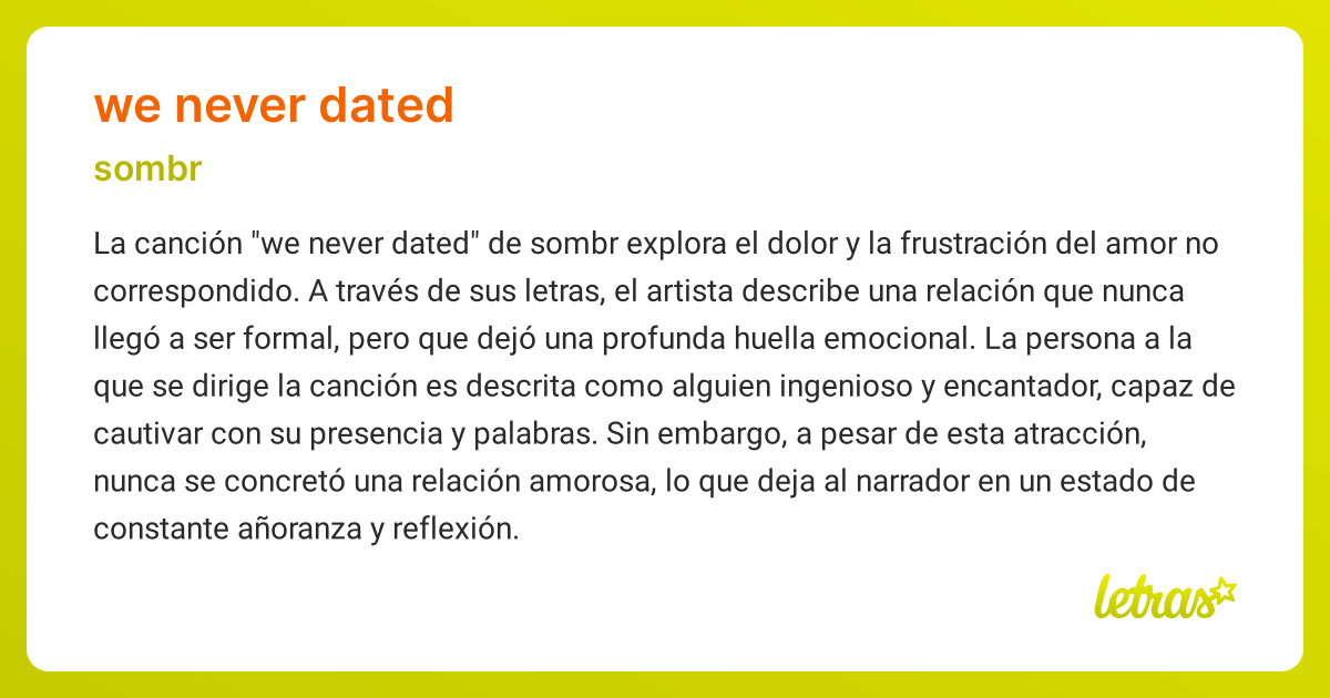 Significado de la canción WE NEVER DATED (sombr) - LETRAS.COM
