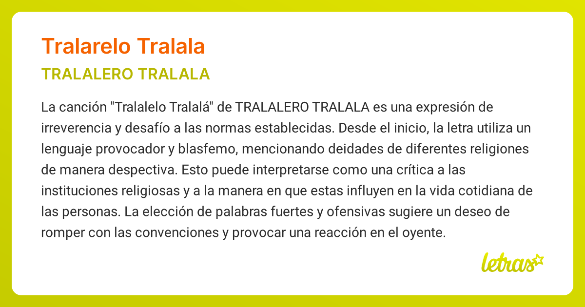 Significado de la canción TRALARELO TRALALA (TRALALERO TRALALA ...