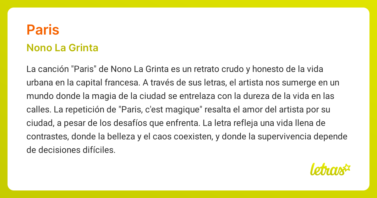 Significado de la canción PARIS (Nono La Grinta) - LETRAS.COM
