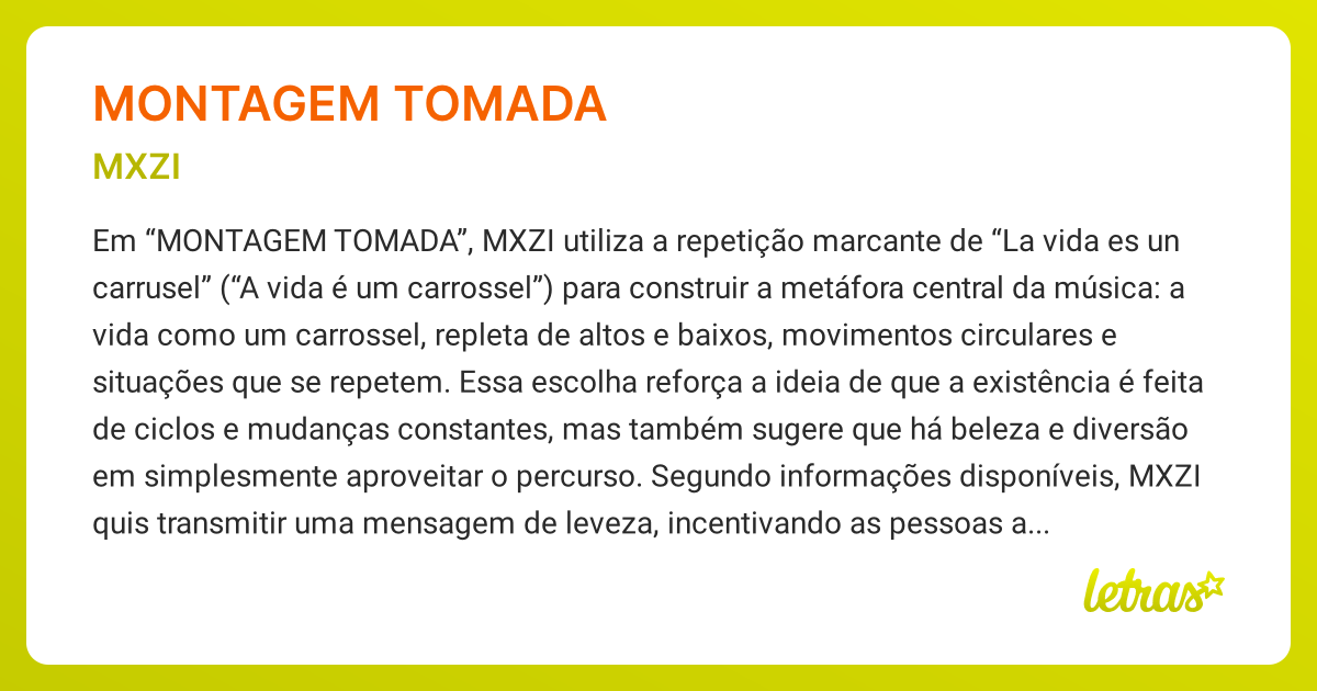Significado da música MONTAGEM TOMADA (MXZI) - LETRAS.MUS.BR