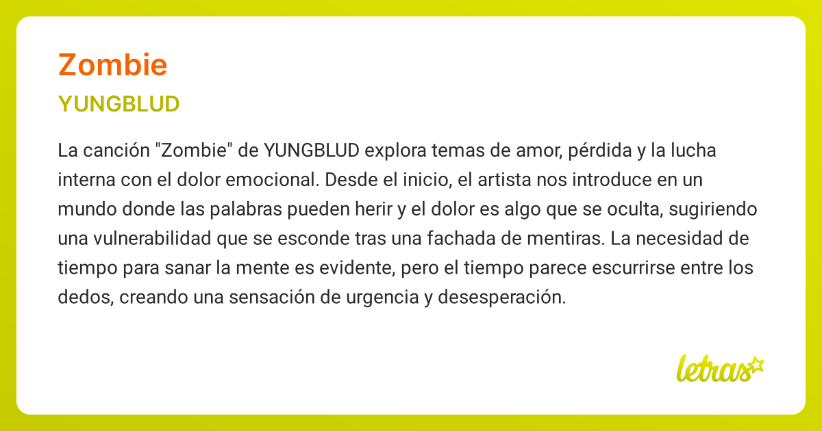 Significado de la canción ZOMBIE (YUNGBLUD) - LETRAS.COM