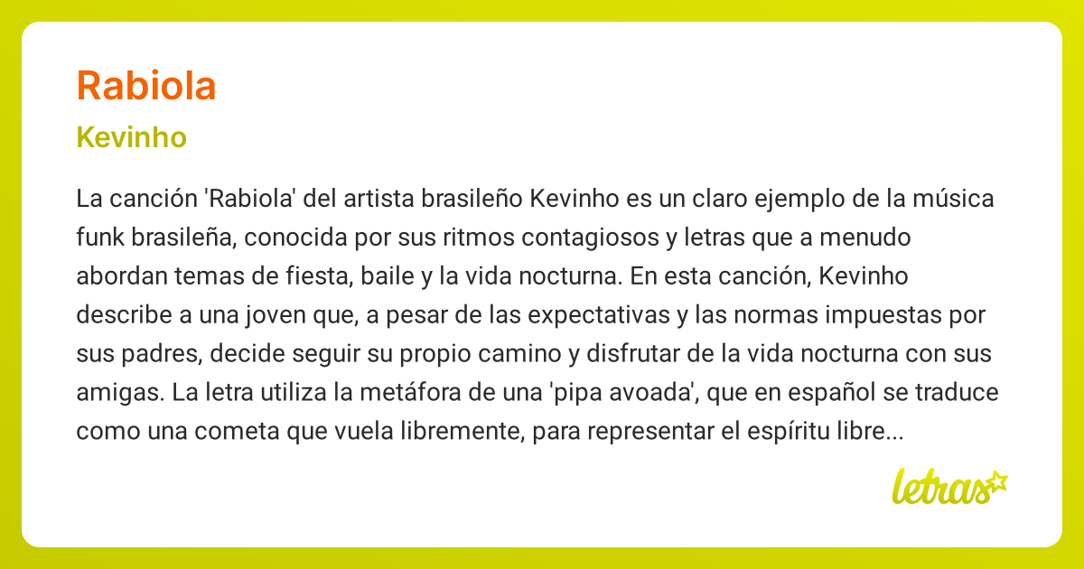 Significado de la canción RABIOLA (Kevinho) - LETRAS.COM