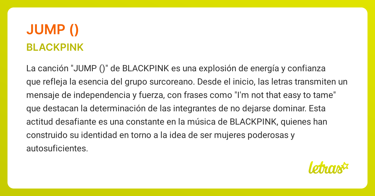 Significado de la canción JUMP (뛰어) (BLACKPINK) - LETRAS.COM
