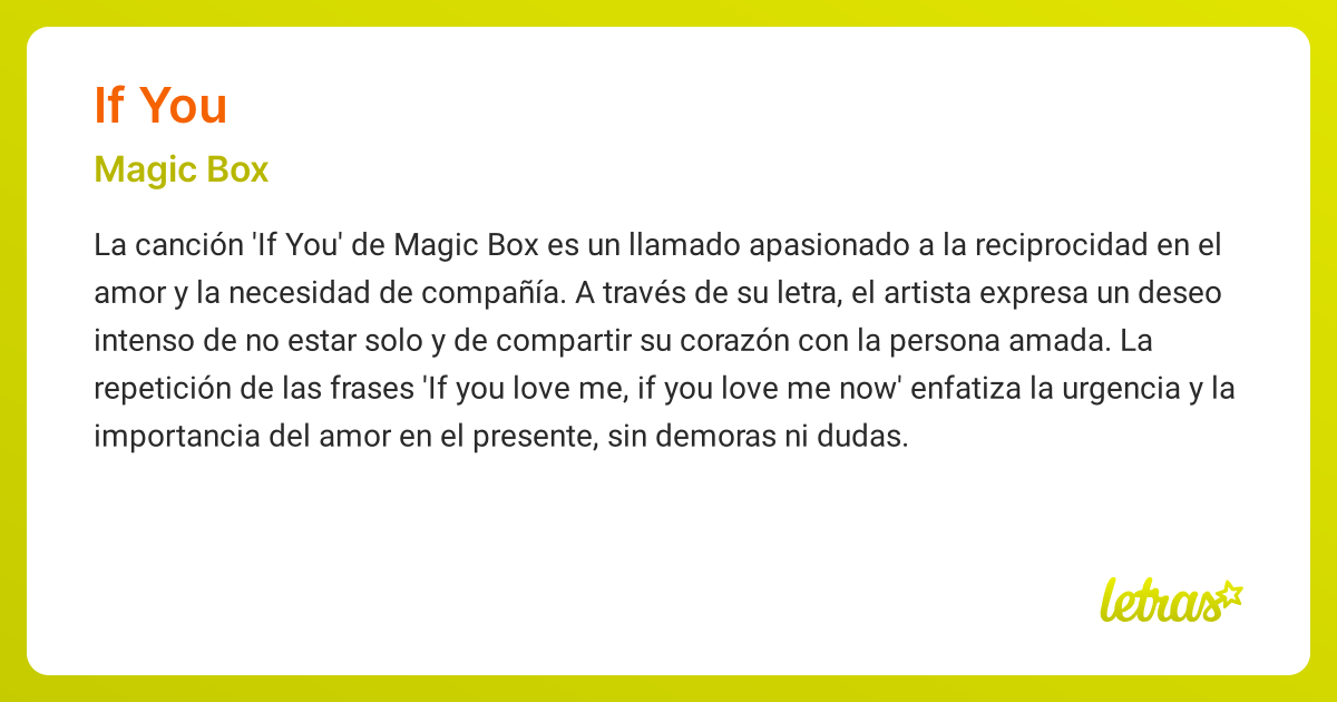 Significado de la canción IF YOU (Magic Box) - LETRAS.COM