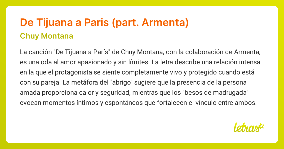 Significado de la canción De Tijuana a Paris (part. Armenta) (Chuy ...