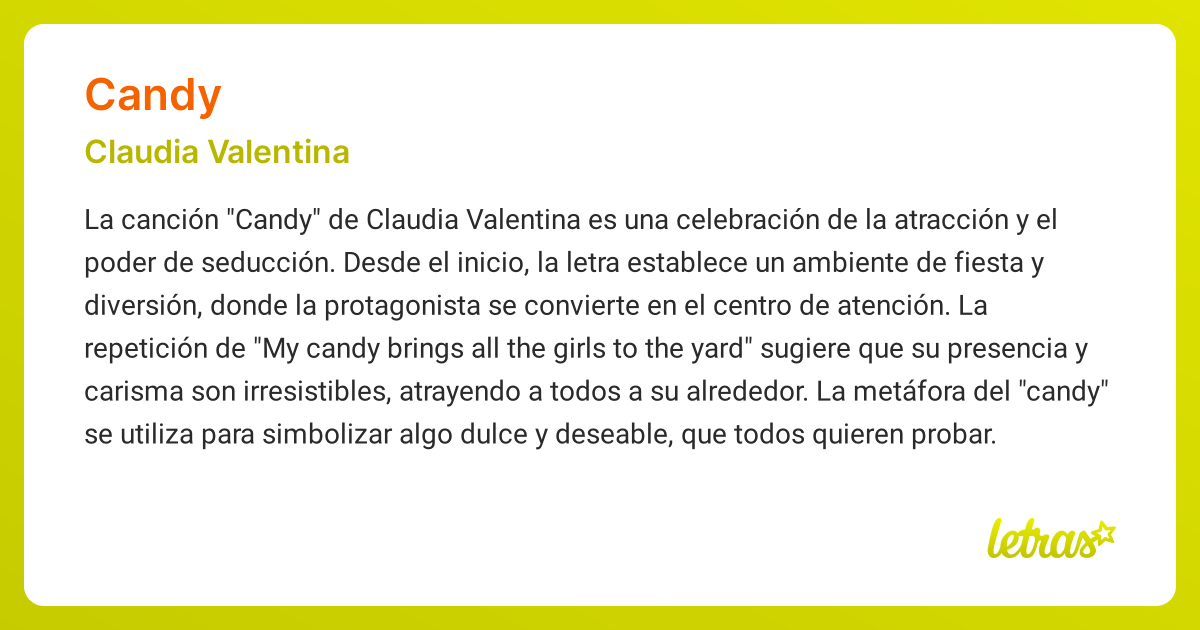 Significado de la canción CANDY (Claudia Valentina) - LETRAS.COM