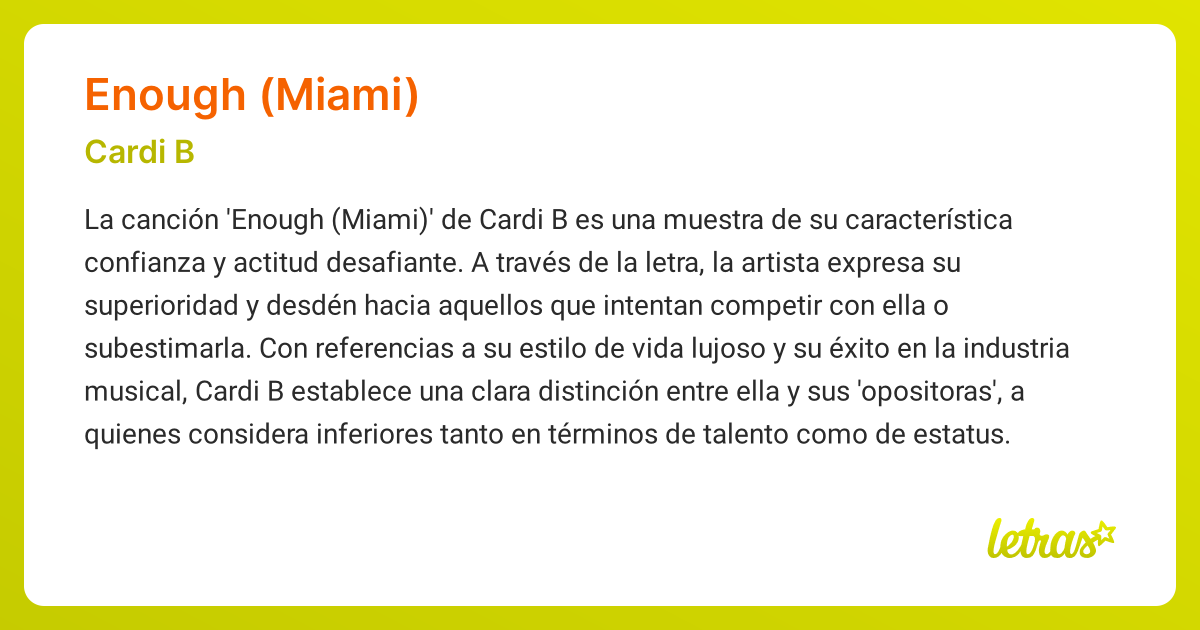Significado de la canción ENOUGH (MIAMI) (Cardi B) - LETRAS.COM