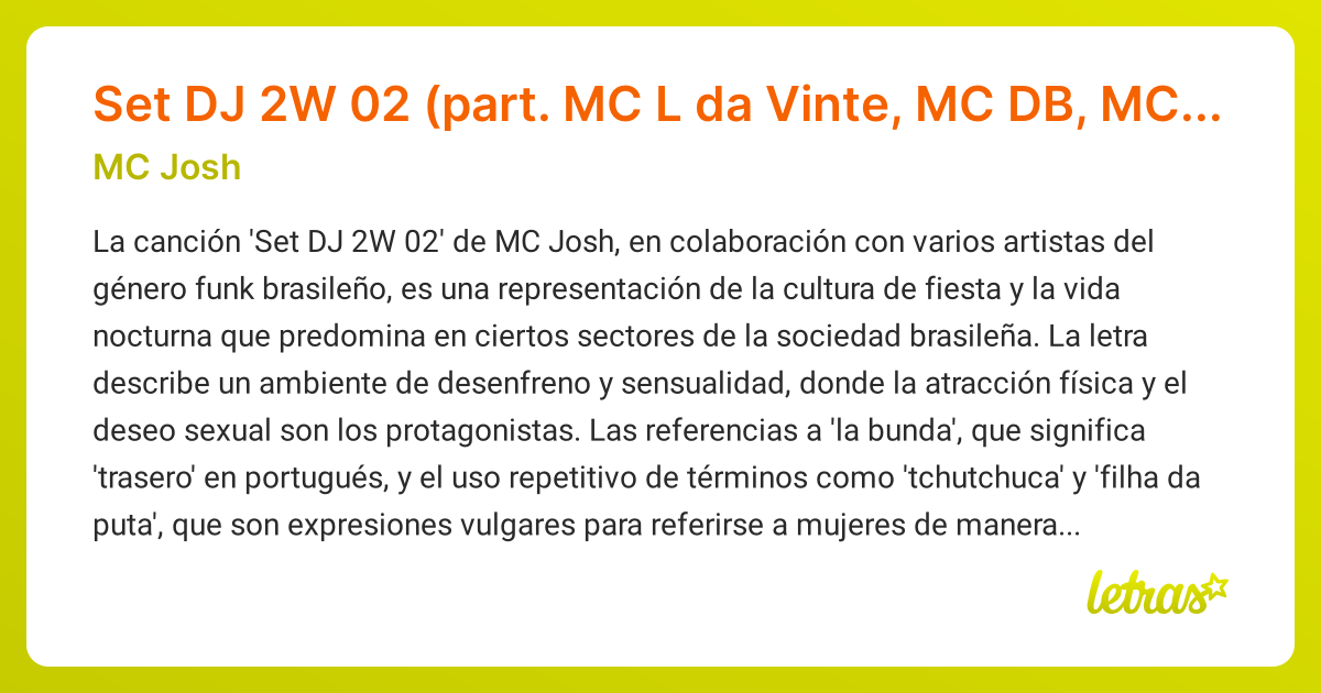 Significado de la canción Set DJ 2W 02 (part. MC L da Vinte, MC DB, MC ...