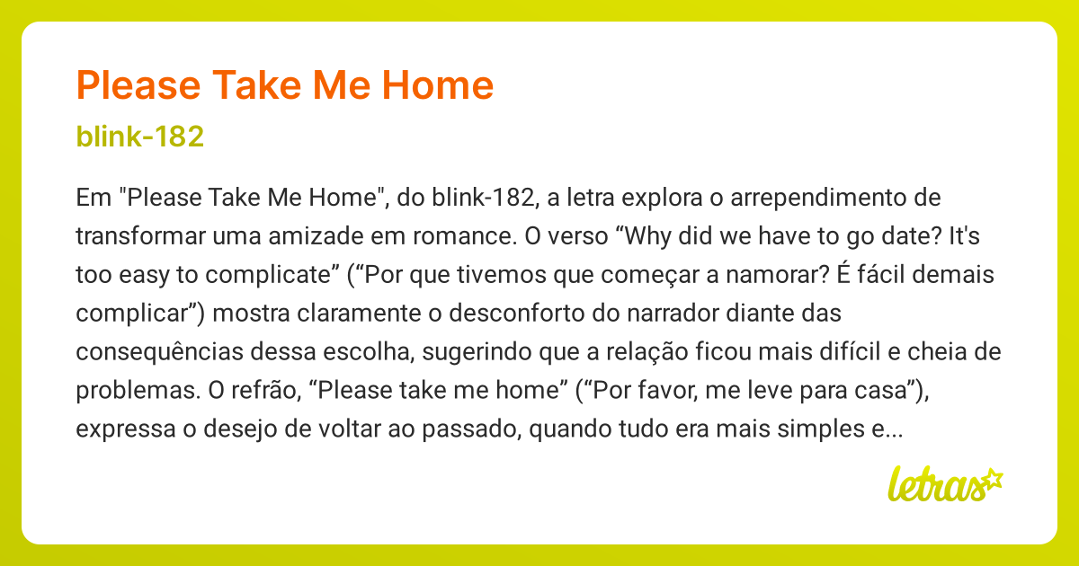 Significado da música PLEASE TAKE ME HOME (blink-182) - LETRAS.MUS.BR