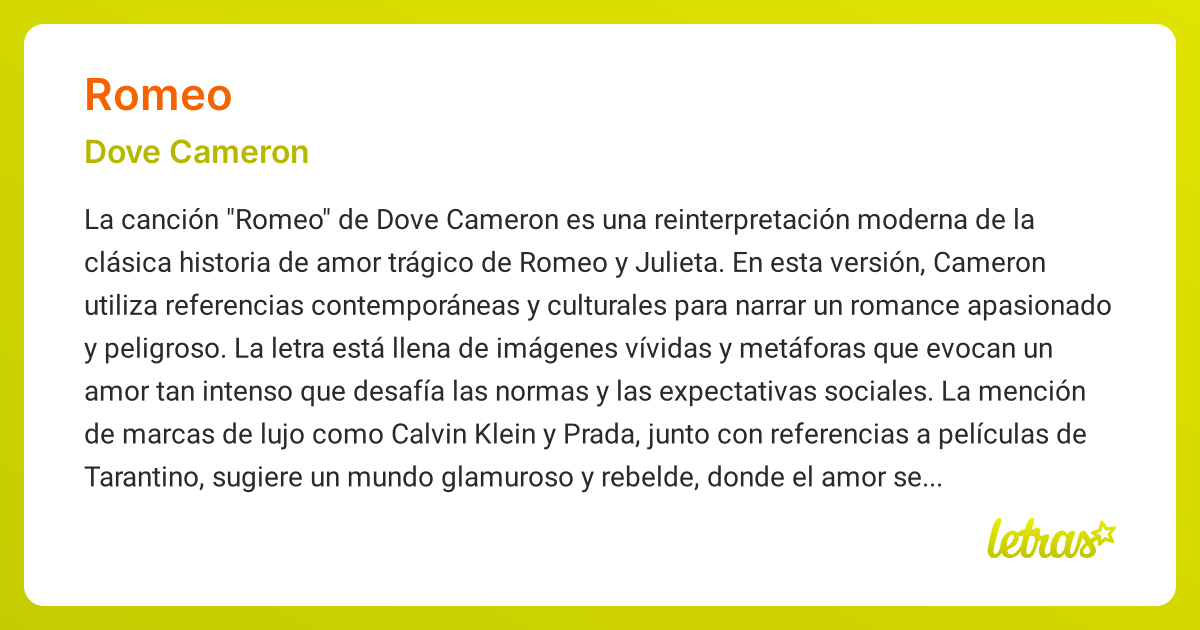 Significado de la canción ROMEO (Dove Cameron) - LETRAS.COM