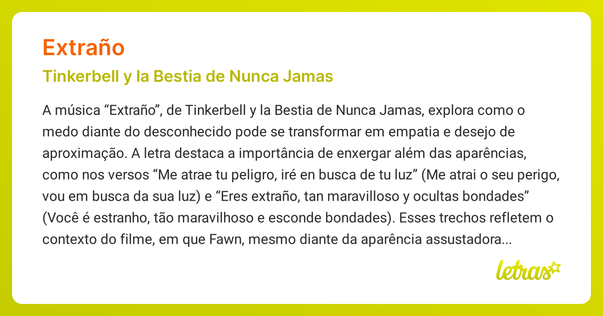 Significado da música EXTRAÑO (Tinkerbell y la Bestia de Nunca Jamas ...