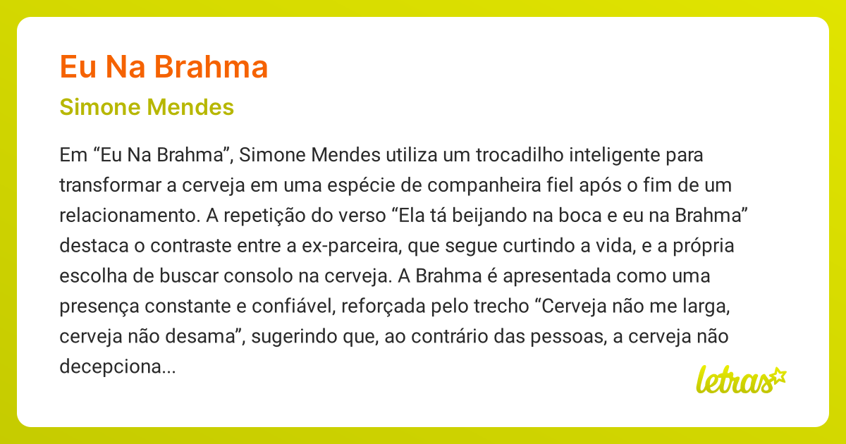 Significado da música EU NA BRAHMA (Simone Mendes) - LETRAS.MUS.BR