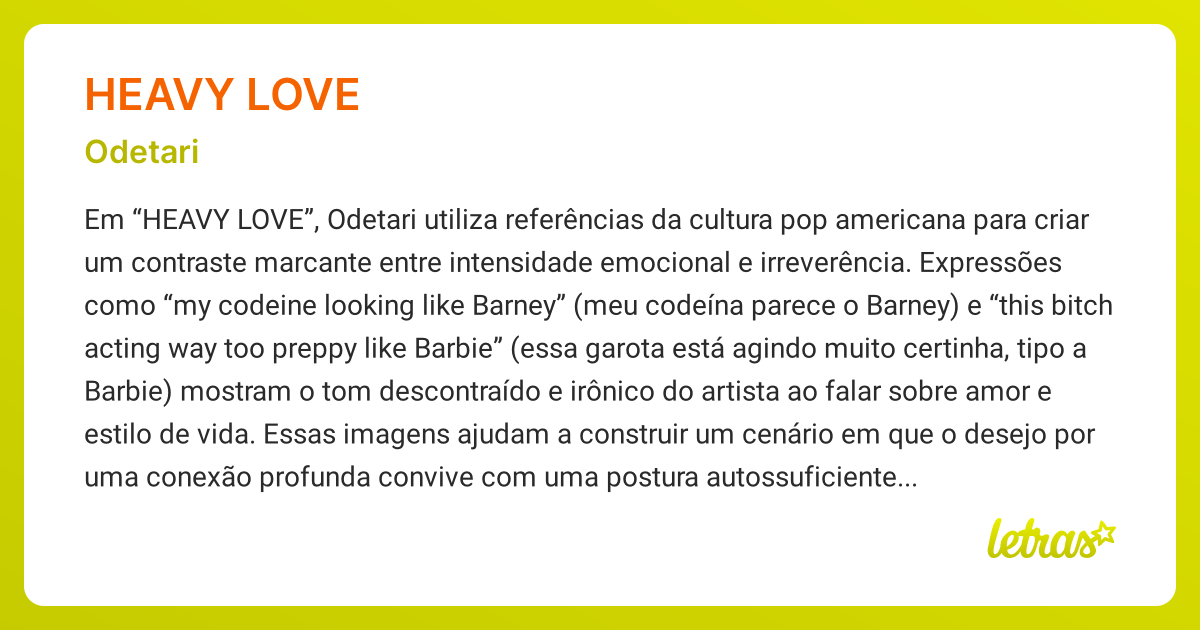 Significado da música HEAVY LOVE (Odetari) - LETRAS.MUS.BR