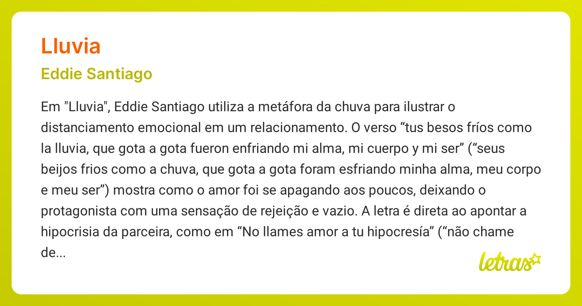 Significado da música LLUVIA (Eddie Santiago) - LETRAS.MUS.BR