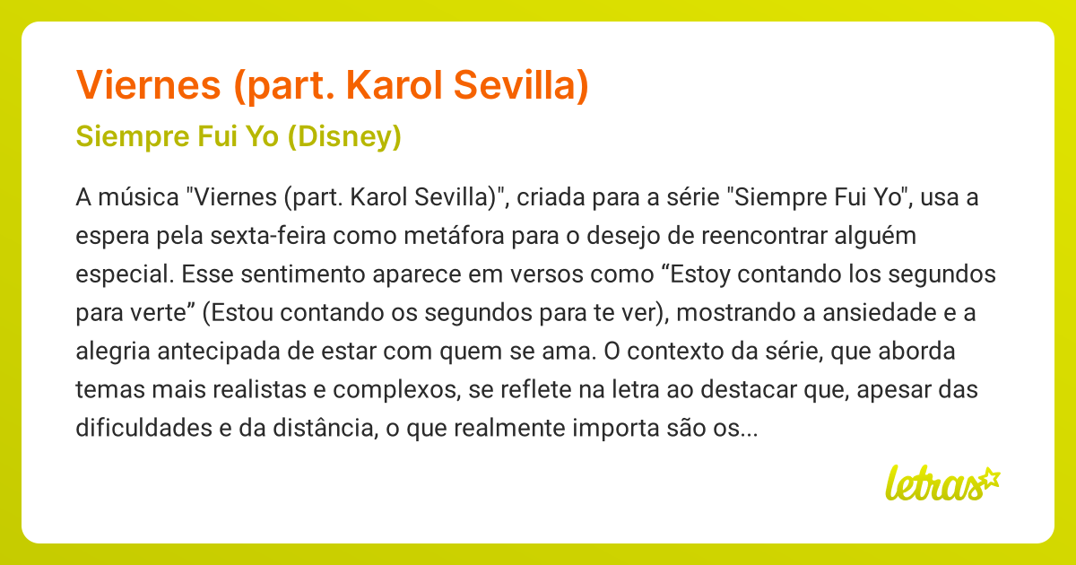 Significado da música VIERNES (PART. KAROL SEVILLA) (Siempre Fui Yo ...