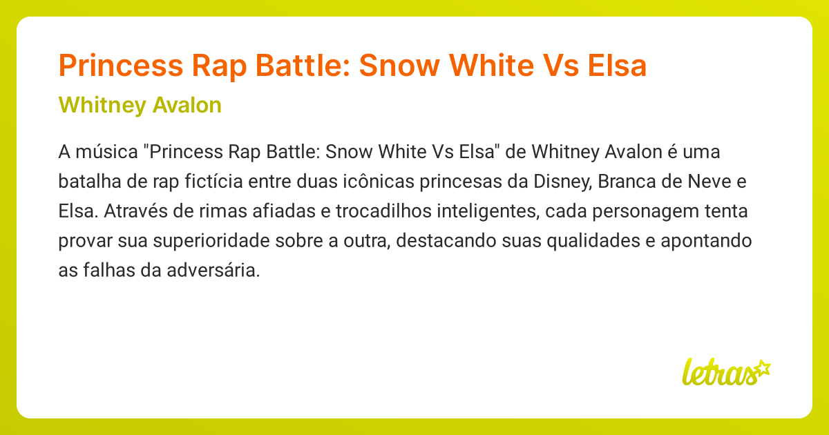 Significado da música Princess Rap Battle: Snow White Vs Elsa (Whitney ...