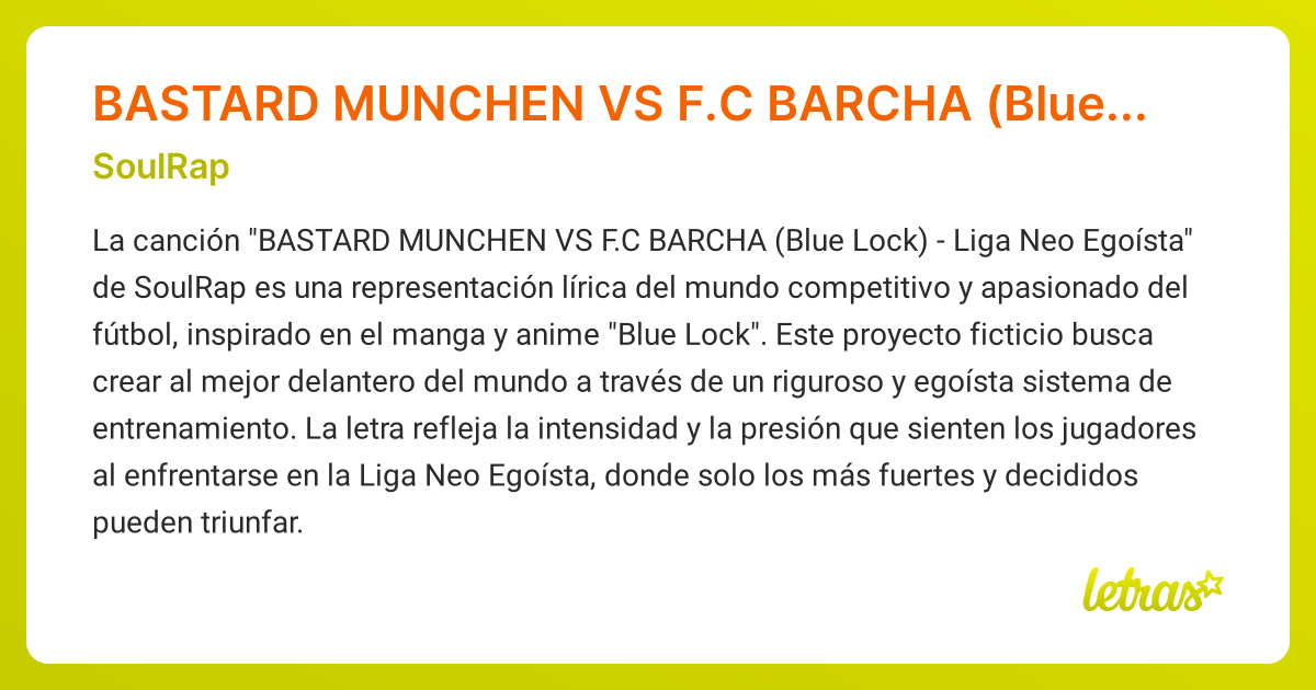 Significado de la canción BASTARD MUNCHEN VS F.C BARCHA (Blue Lock ...