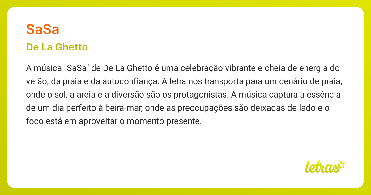 Significado da música SASA (De La Ghetto) - LETRAS.MUS.BR