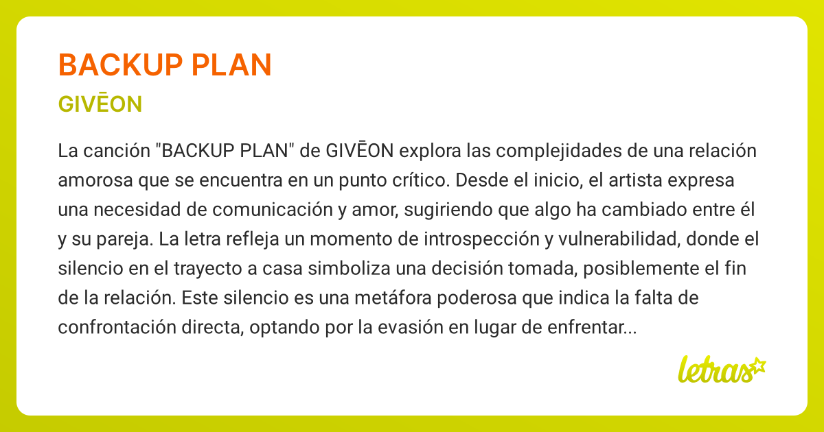 Significado de la canción BACKUP PLAN (GIVĒON) - LETRAS.COM