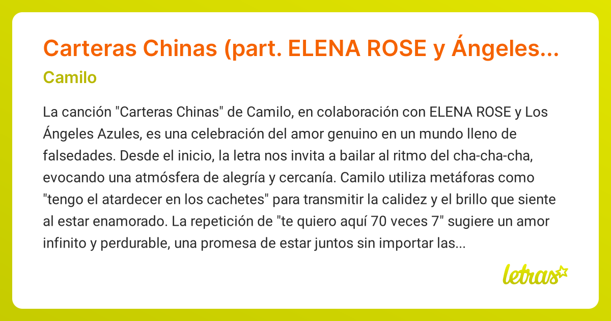 Significado de la canción Carteras Chinas (part. ELENA ROSE y Ángeles ...