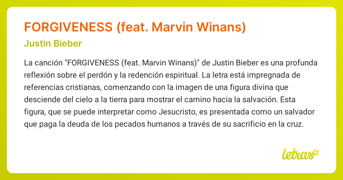 Significado de la canción FORGIVENESS (feat. Marvin Winans) (Justin ...