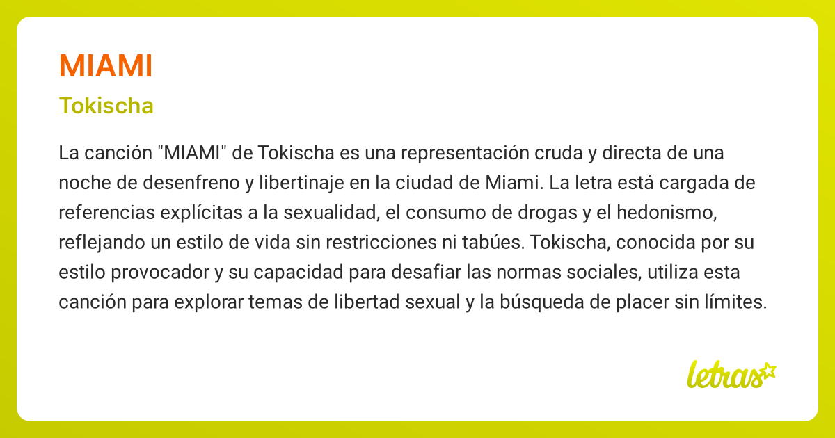 Significado de la canción MIAMI (Tokischa) - LETRAS.COM