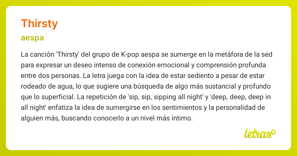 Significado de la canción THIRSTY (aespa) - LETRAS.COM