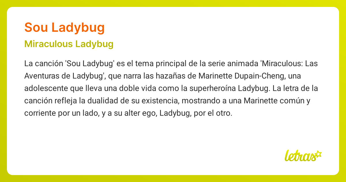 Significado de la canción SOU LADYBUG (Miraculous Ladybug) - LETRAS.COM