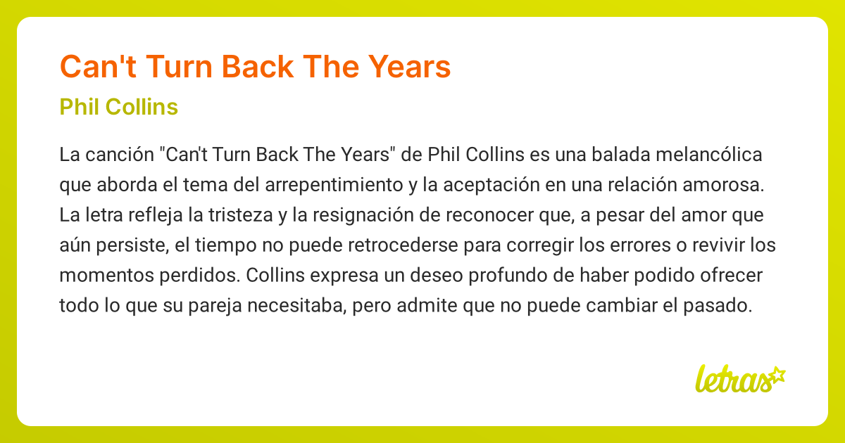Significado de la canción CAN'T TURN BACK THE YEARS (Phil Collins ...