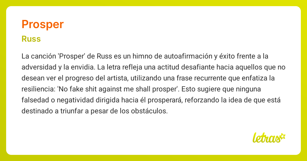 Significado de la canción PROSPER (Russ) - LETRAS.COM