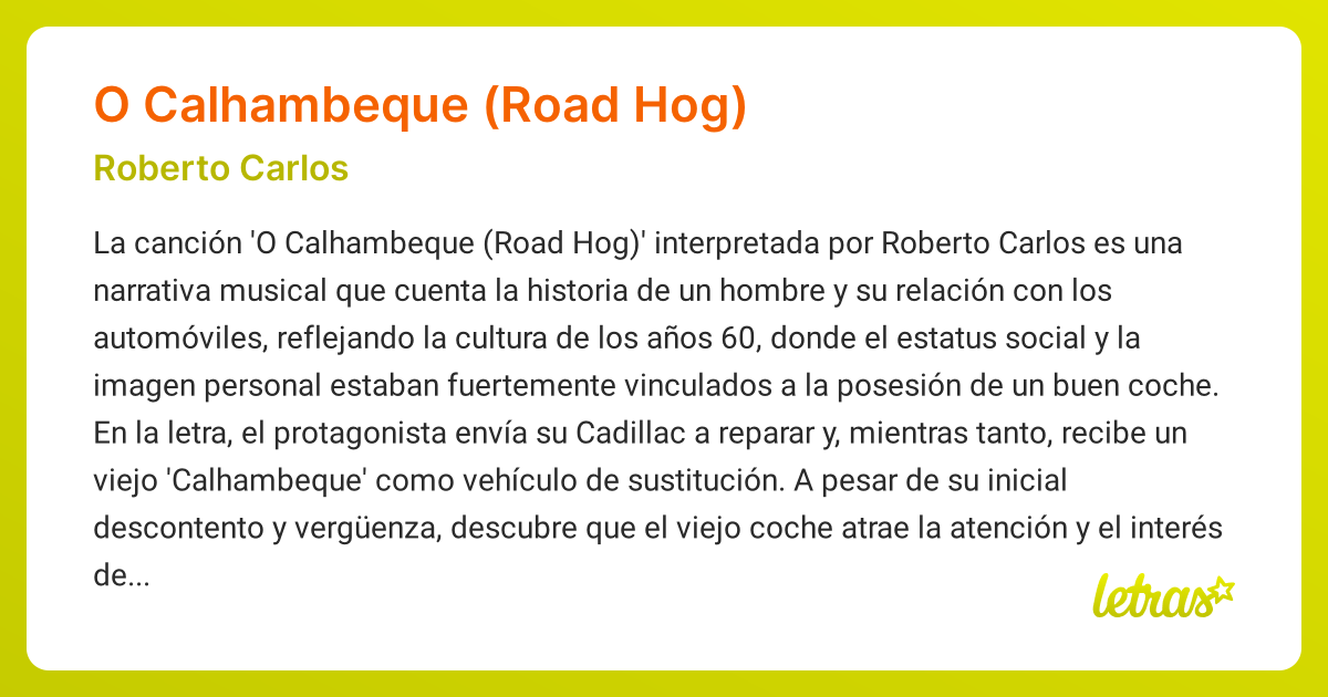 Significado de la canción O CALHAMBEQUE (ROAD HOG) (Roberto Carlos ...