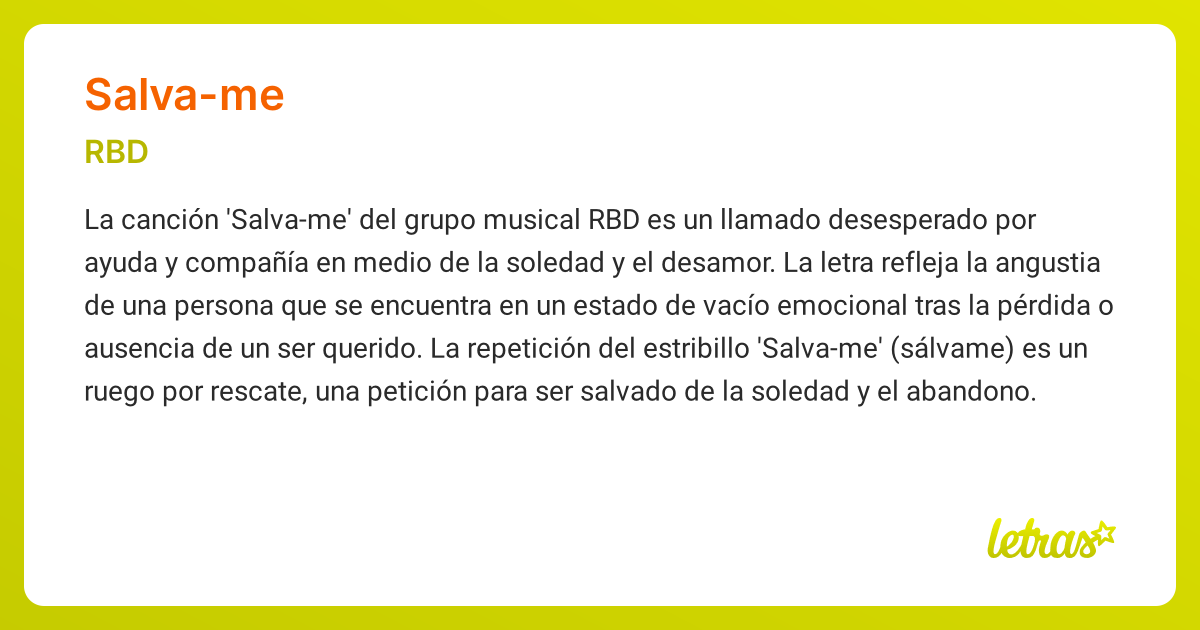 Significado de la canción SALVA-ME (RBD) - LETRAS.COM