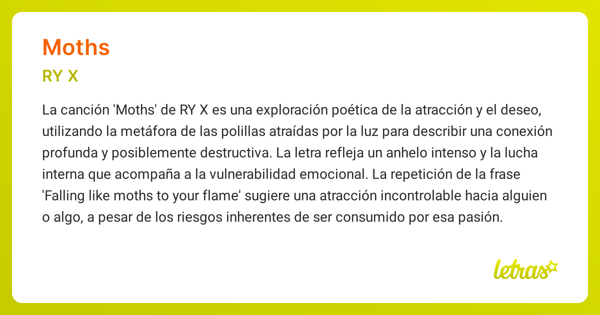 Significado de la canción MOTHS (RY X) - LETRAS.COM
