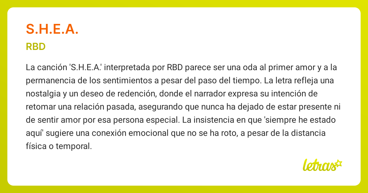 Significado de la canción S.H.E.A. (RBD) - LETRAS.COM
