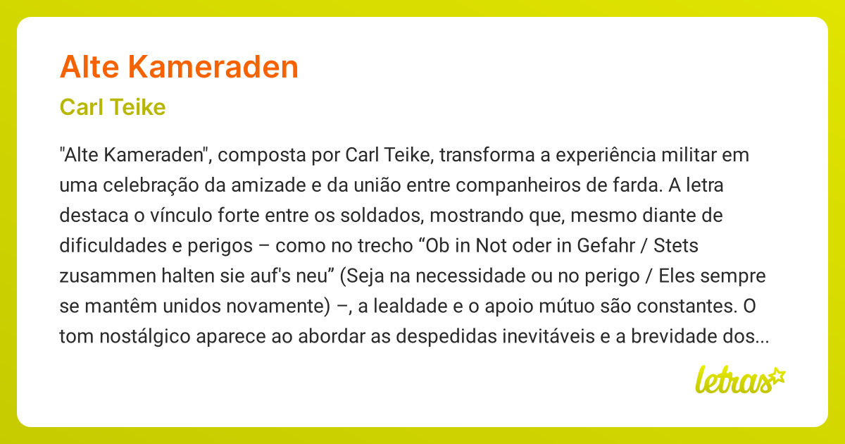 Significado da música ALTE KAMERADEN (Carl Teike) - LETRAS.MUS.BR