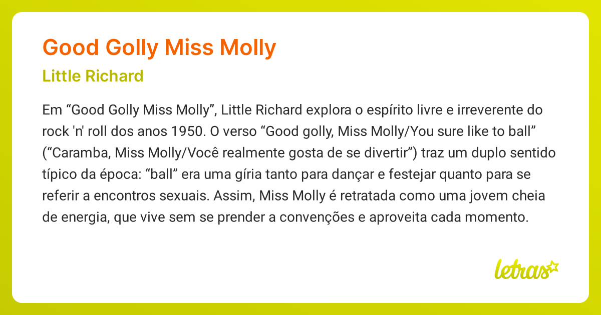 Significado da música GOOD GOLLY MISS MOLLY (Little Richard) - LETRAS ...
