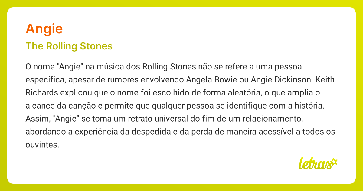 Significado da música ANGIE (The Rolling Stones) - LETRAS.MUS.BR