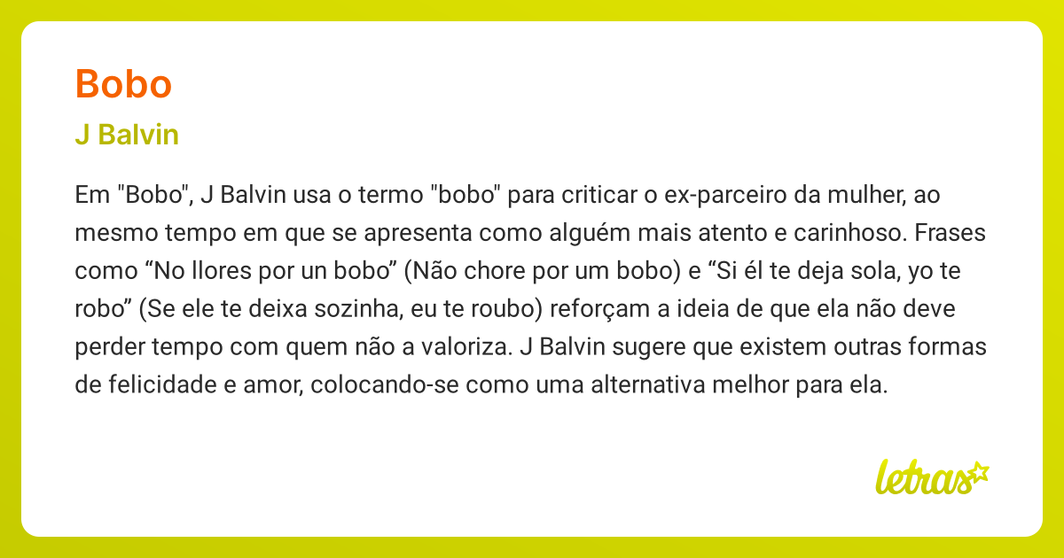 Significado da música BOBO (J Balvin) - LETRAS.MUS.BR