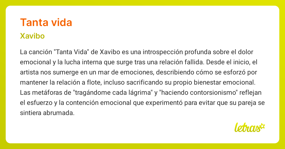 Significado de la canción TANTA VIDA (Xavibo) - LETRAS.COM