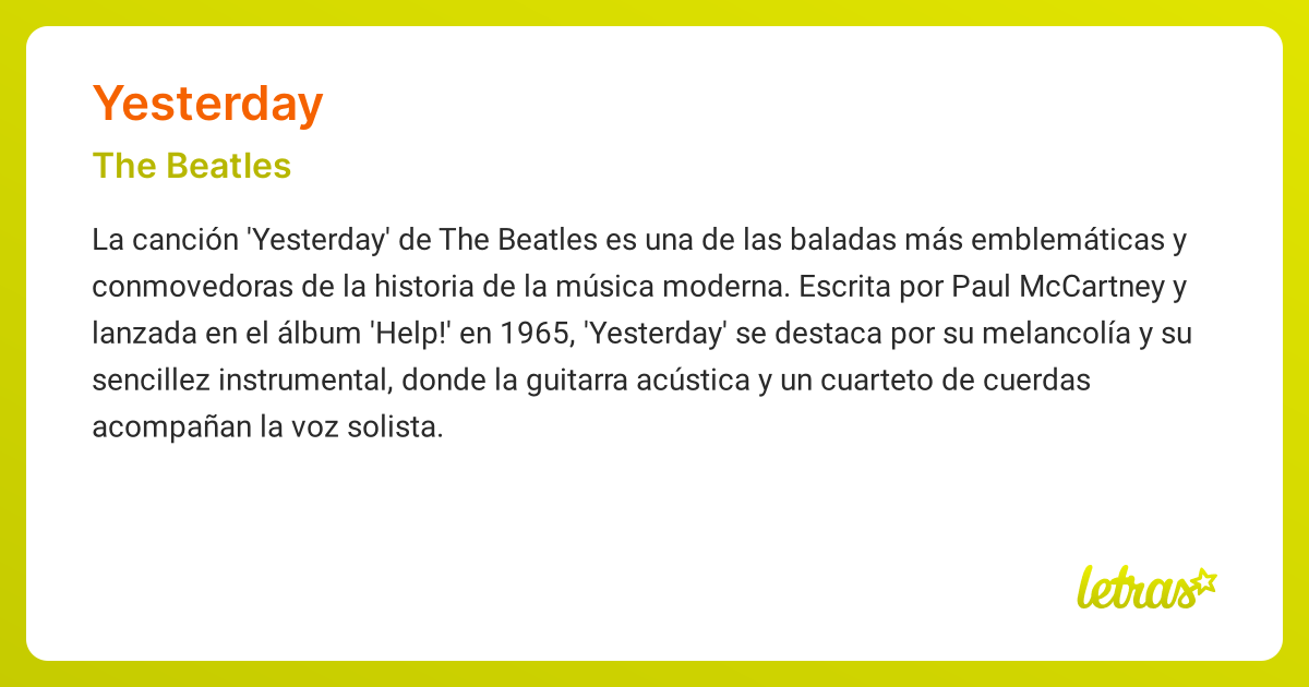 Significado de la canción YESTERDAY (The Beatles) - LETRAS.COM