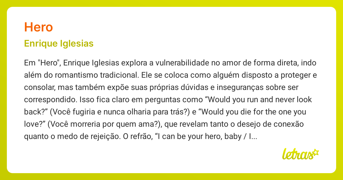 Significado da música HERO (Enrique Iglesias) - LETRAS.MUS.BR