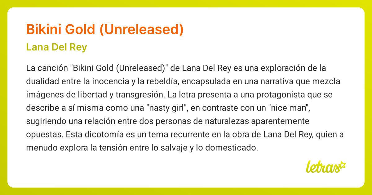 Significado de la canción BIKINI GOLD (UNRELEASED) (Lana Del Rey ...